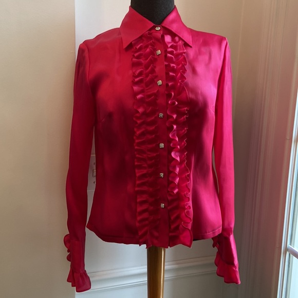 Talbots | Tops | Talbots Tuxedo Ruffled Silk Blouse | Poshmark